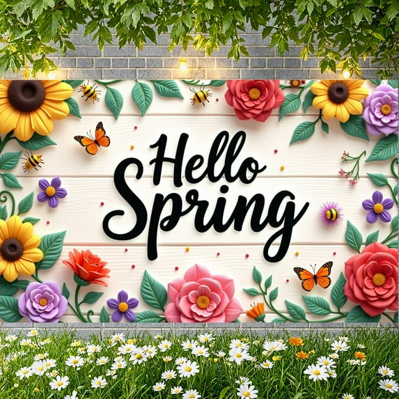 Colorful Floral Spring Banner Butterfly Pattern Floral Backdrop Gnome ...