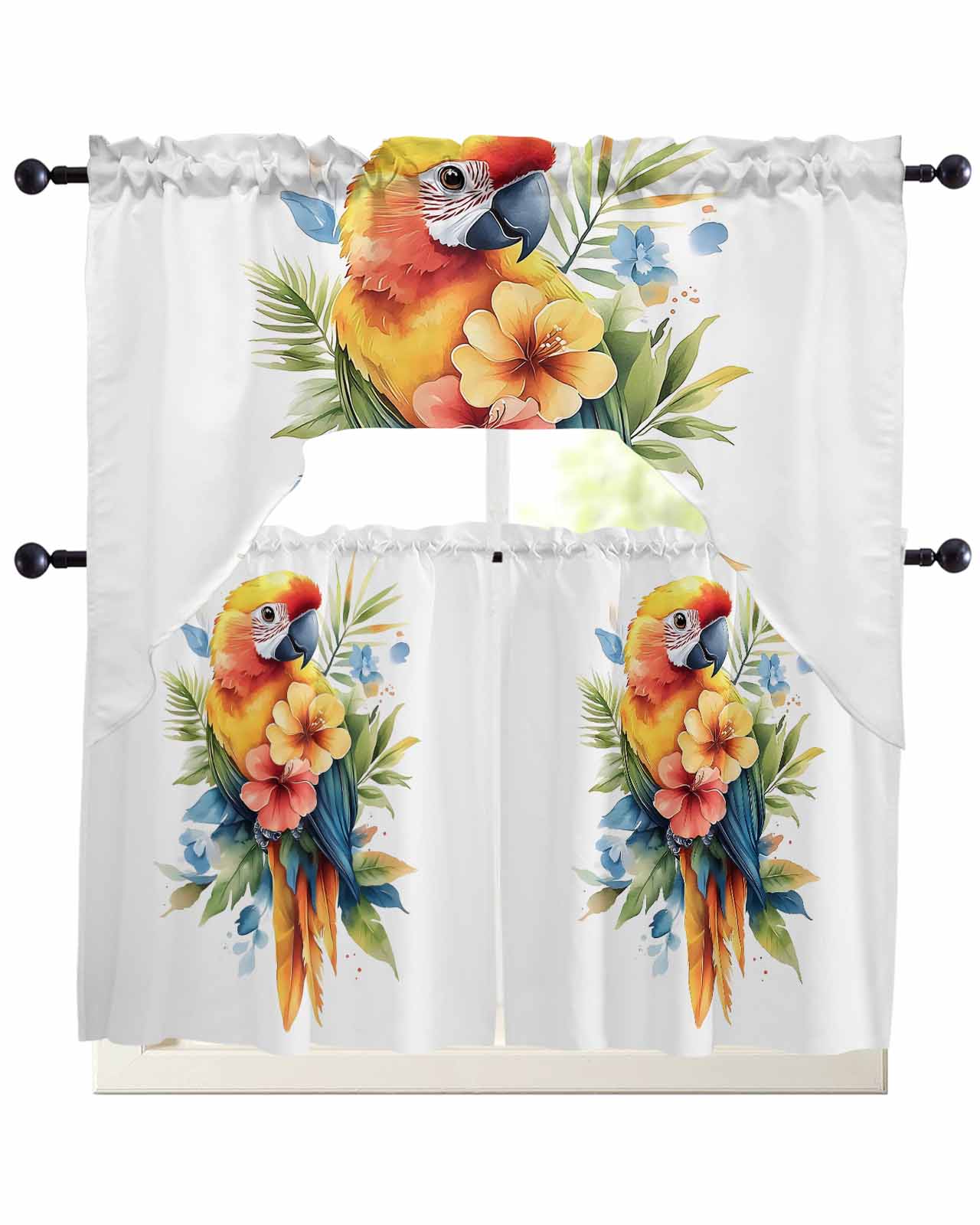 Colorful Floral Spring Kitchen Curtains Sets 36 Inch Length with ...