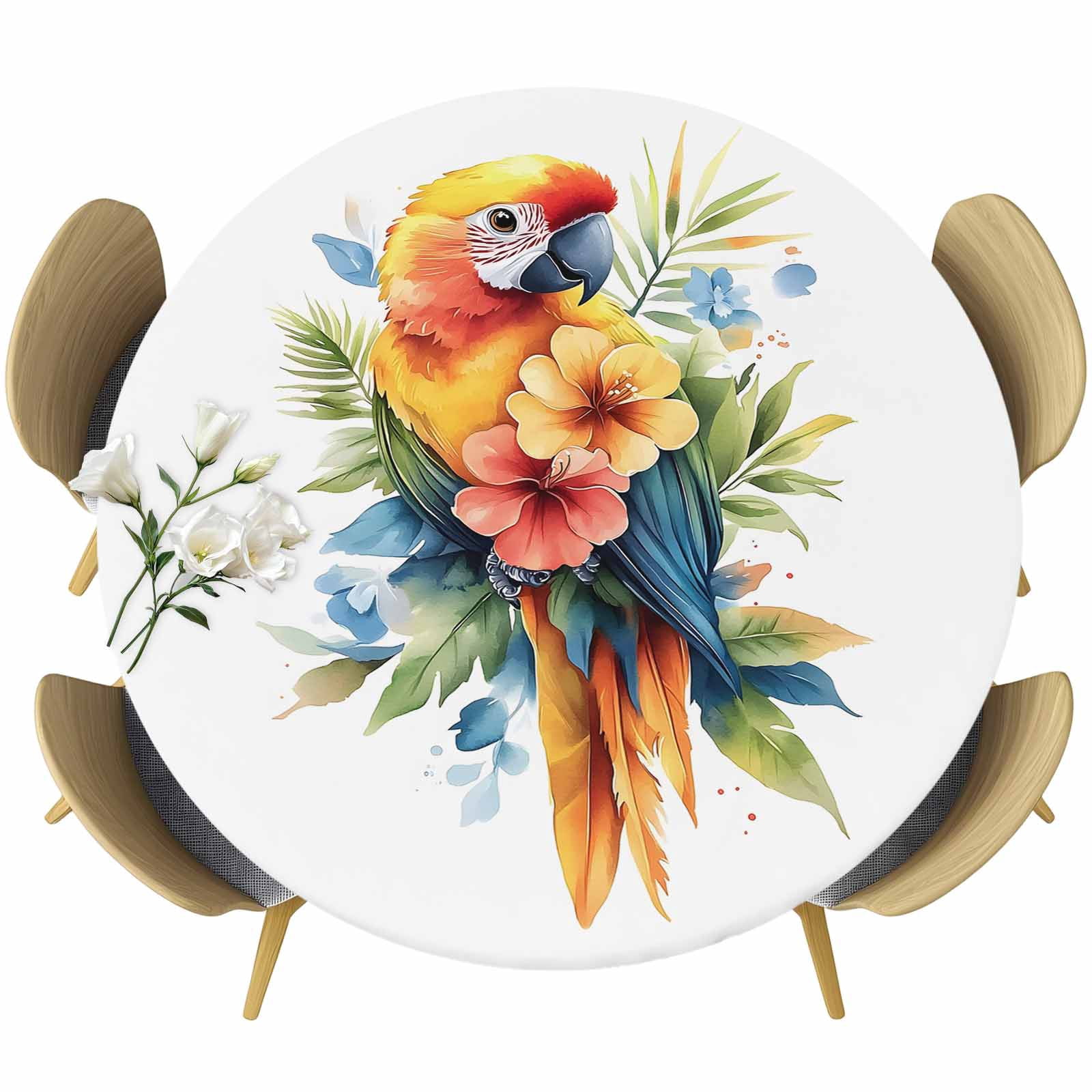 Colorful Floral Spring Round Tablecloth 36-44 Inch Round Fitted Table ...