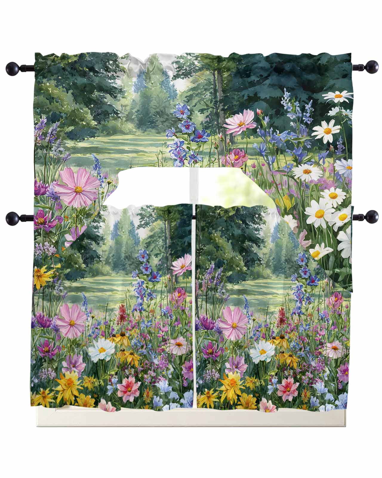 Colorful Floral Spring Swag Kitchen Curtains Sets for Windows 24 Inch ...