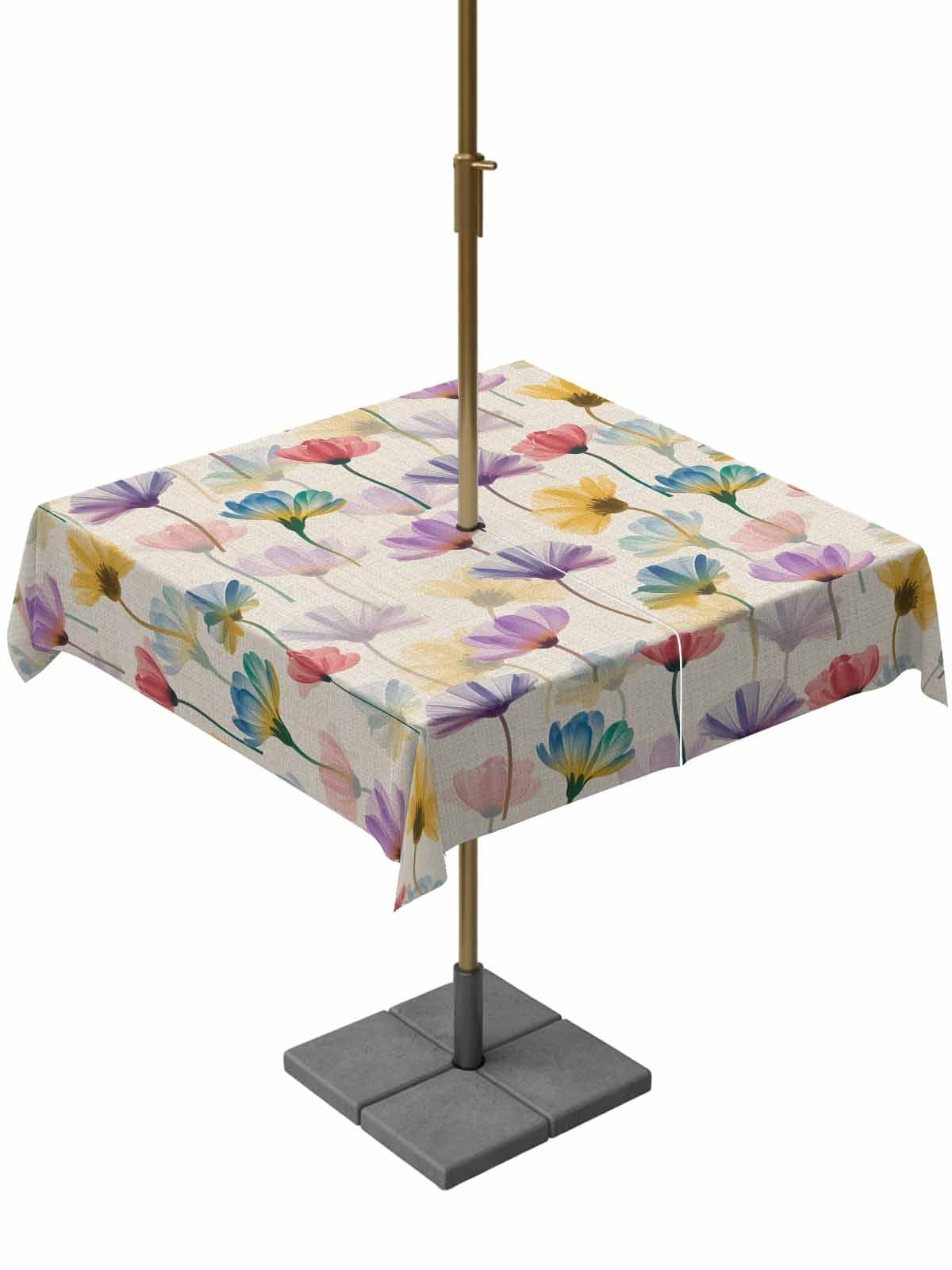 Colorful Floral Square Outdoor Tablecloth with Umbrella Hole Watercolor ...