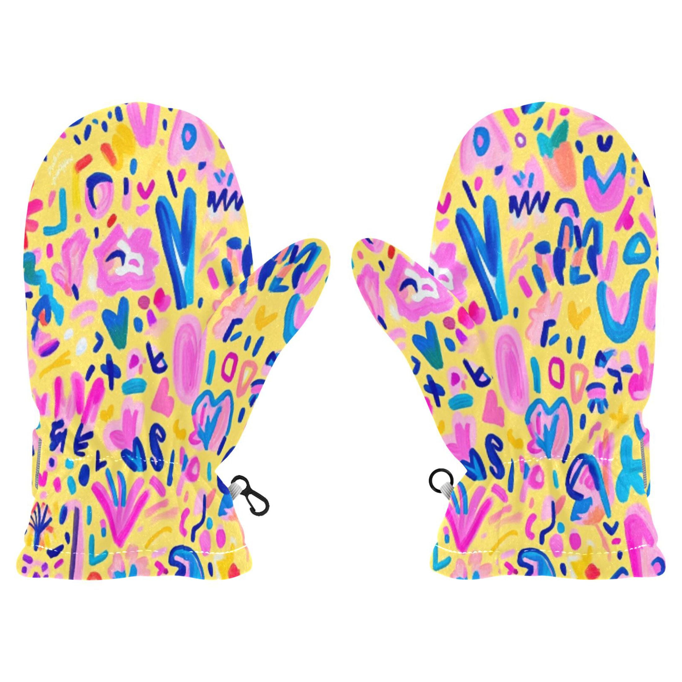 Colorful Floral Strokes Witch Cauldron Pattern Cold Weather Mittens ...