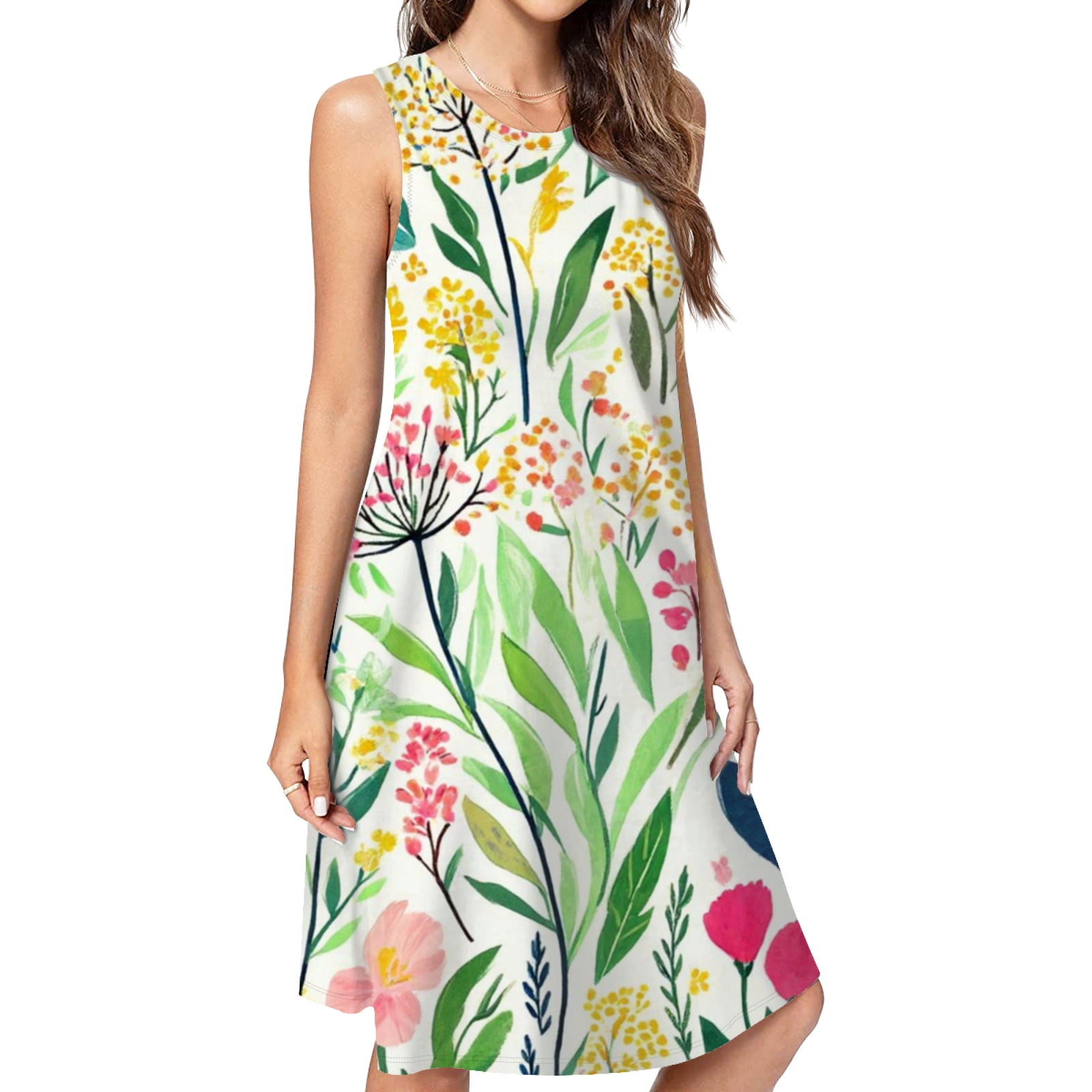 Colorful Floral Summer Watercolor Design Dress Elegant Party Dresses ...