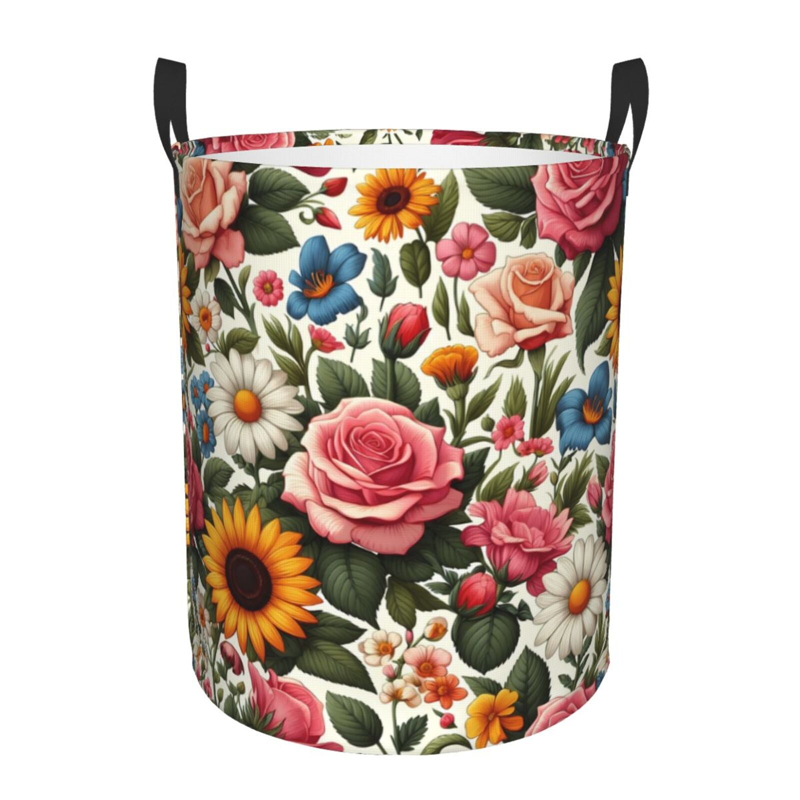 Colorful Floral Sunflower Daisy A Round Laundry Basket, Laundry Hamper ...