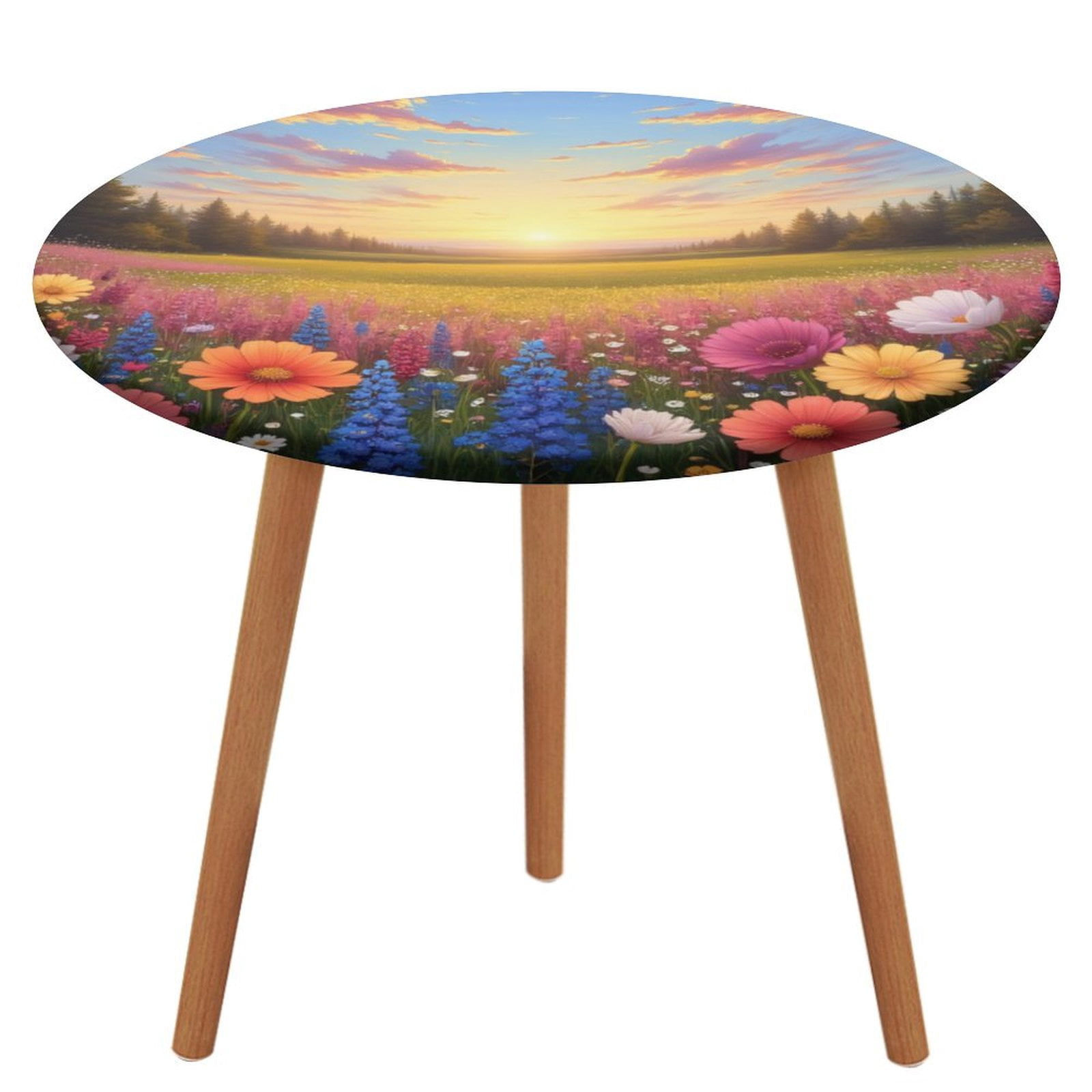 Colorful Floral Sunset Landscape Pattern Round Tablecloth Waterproof ...