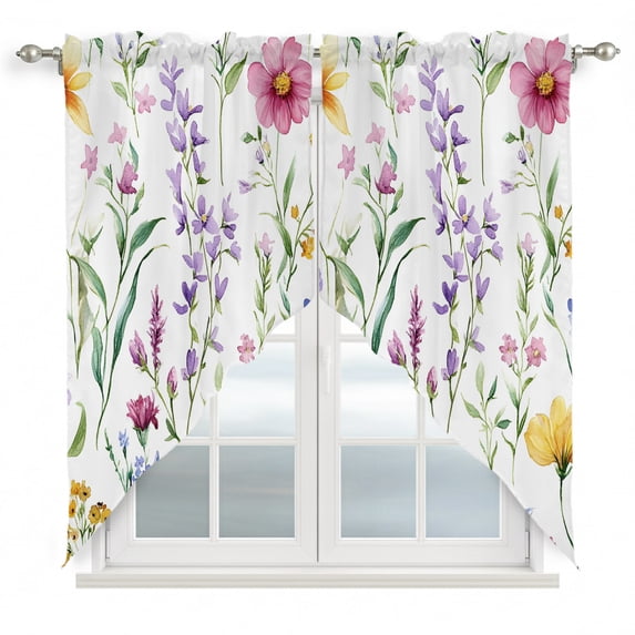 Colorful Floral Swag Curtain Valance for Window 2 Panels Spring Purple ...