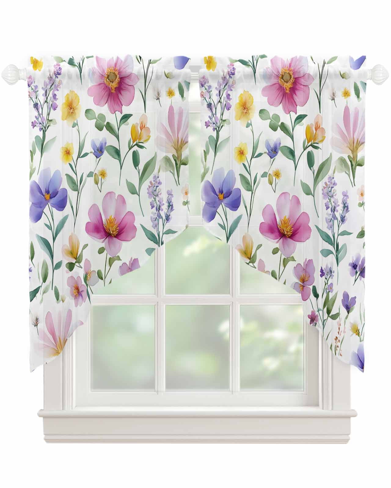 Colorful Floral Swag Valances for Windows, Watercolor Vintage Flower ...
