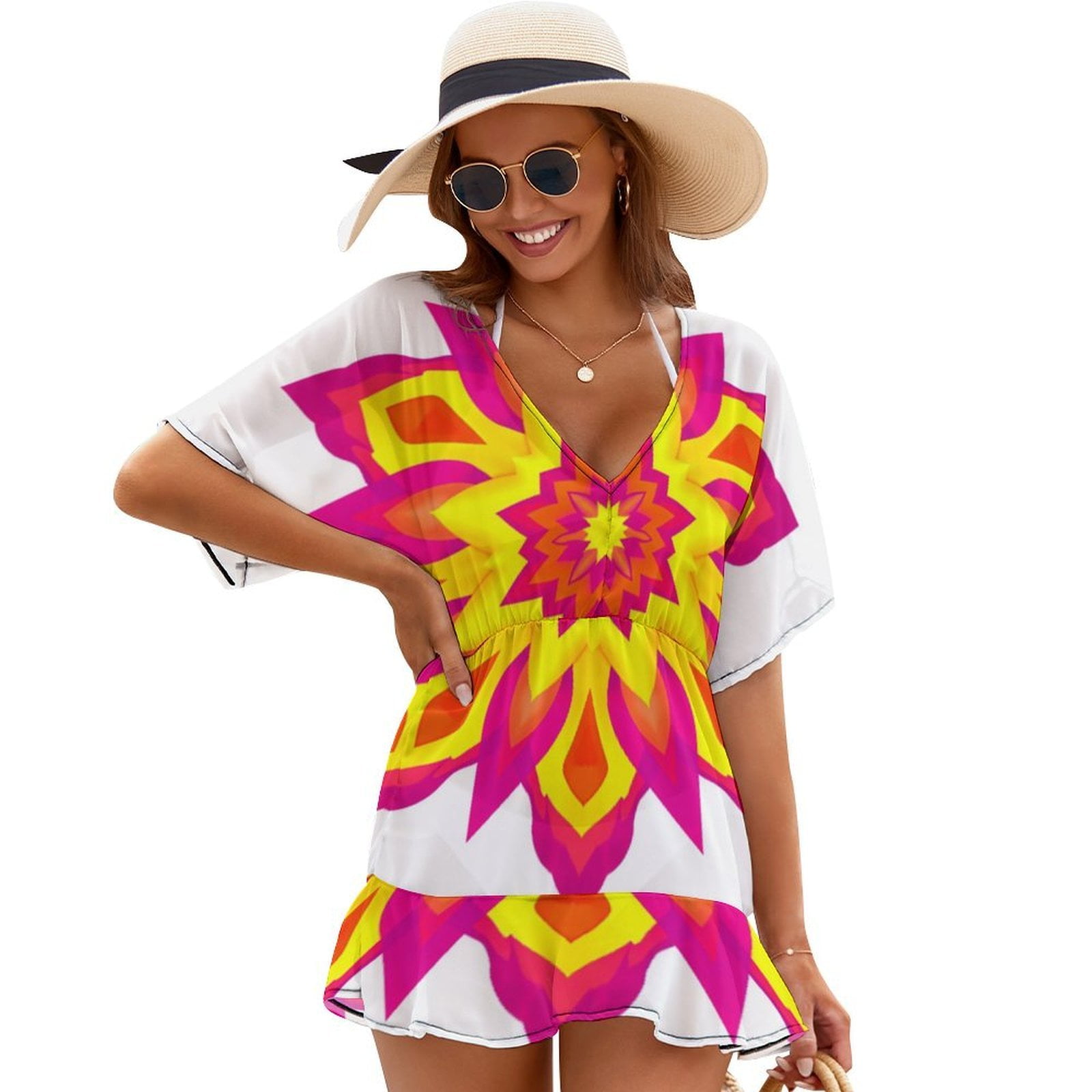 Colorful Floral Symmetrical Pattern Women's Luxury Party Dress Evening ...