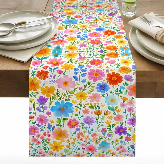 Colorful Floral Table Runner 13x120 inch Spring Floral Cotton Linen ...