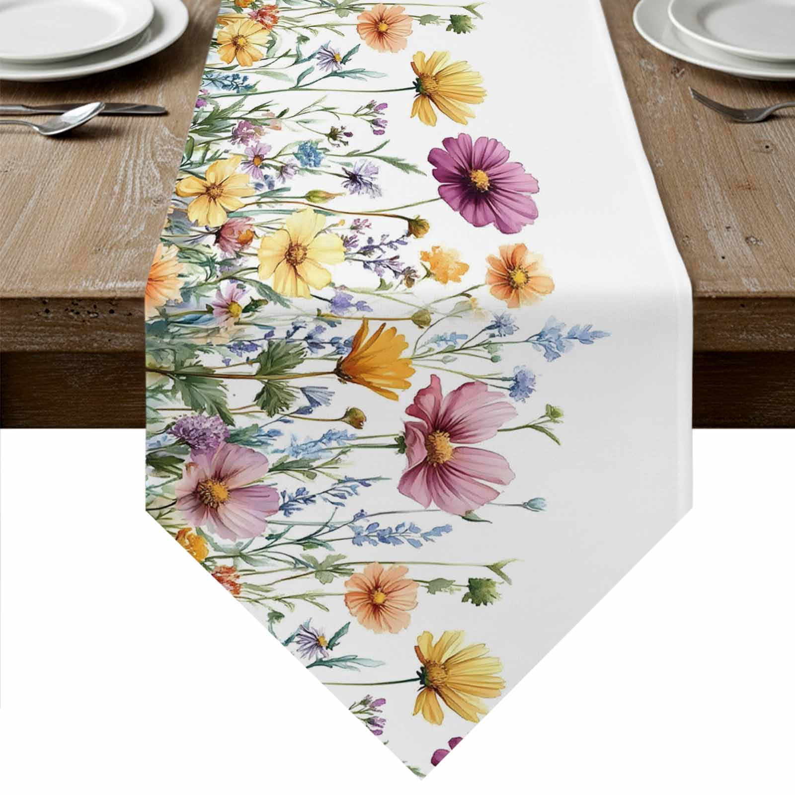 Colorful Floral Table Runner Linen Burlap Table Runner 60 Inches Long ...