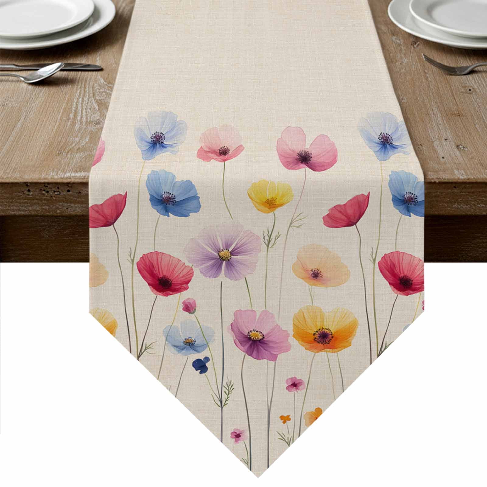 Colorful Floral Table Runner Linen Burlap Table Runner 60 Inches Long ...