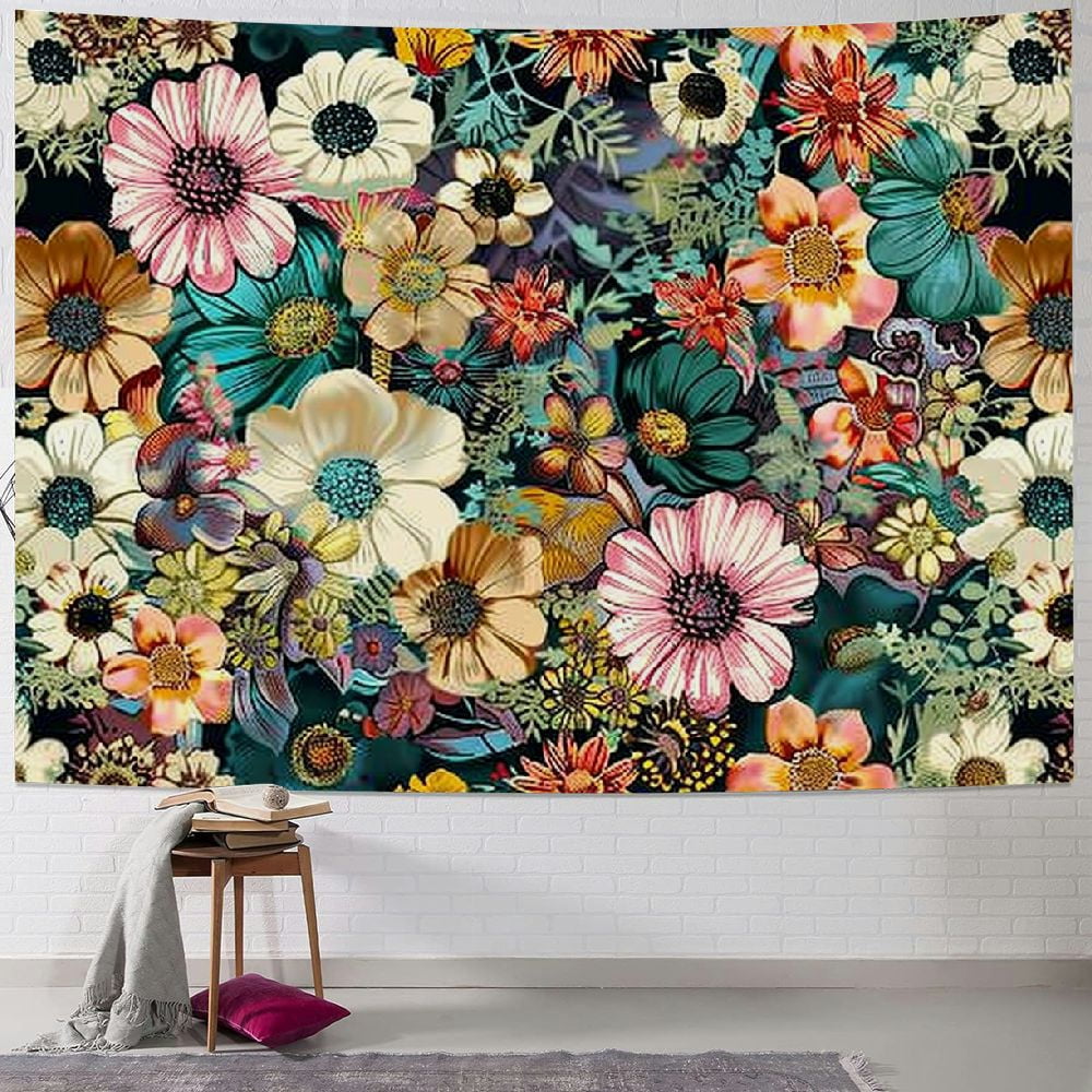 Colorful Floral Tapestry Boho Flower Wall Hanging Multi Color Bohemian ...