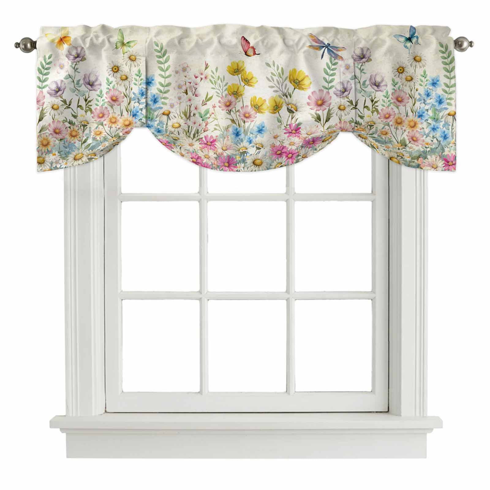 Colorful Floral Tie Up Valance Curtains for Windows, Kitchen Curtains ...
