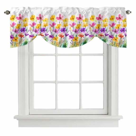 Colorful Floral Tie Up Valance for Windows, Spring Watercolor Flowers ...