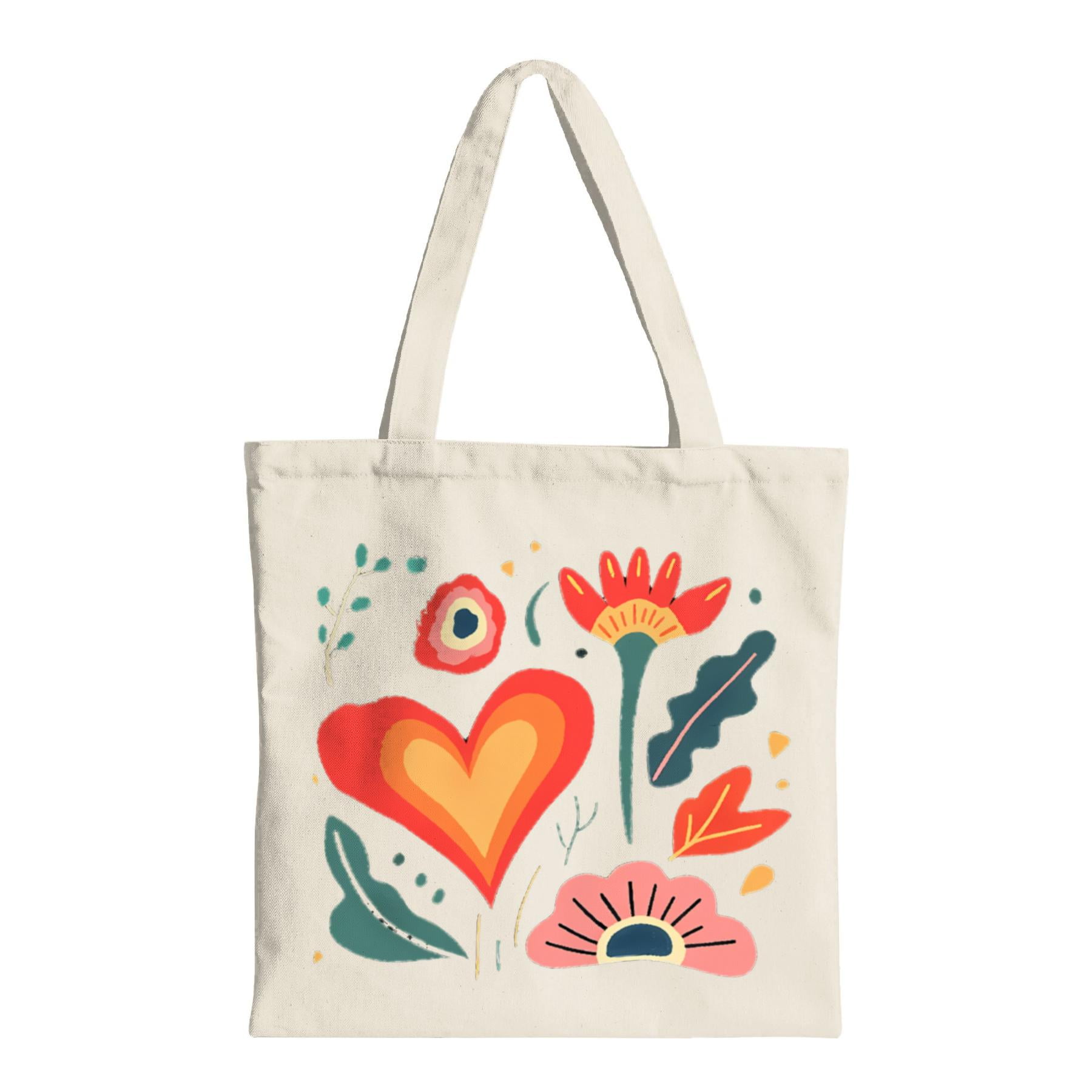 Colorful Floral Tote Bag - Large Red Heart with Yellow & Orange ...
