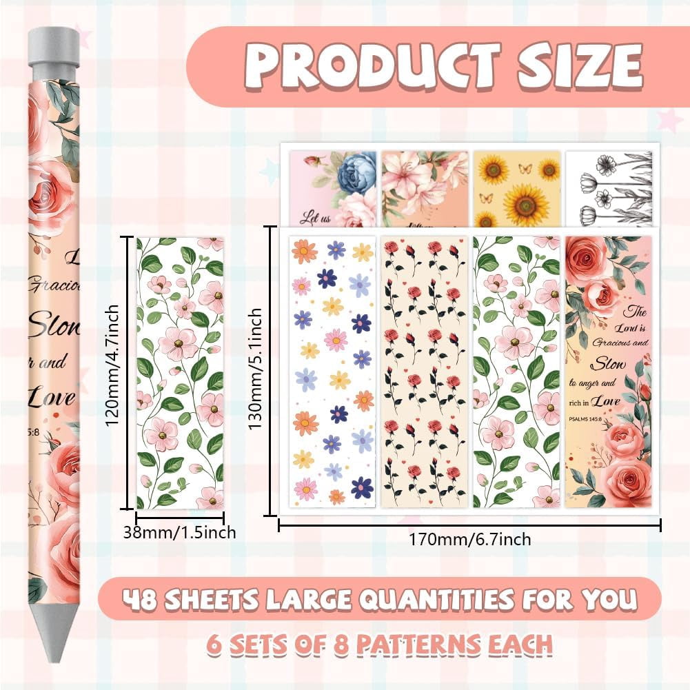Colorful Floral UV DTF Pen Wraps Transfer Sticker 48 Sheets Floral ...