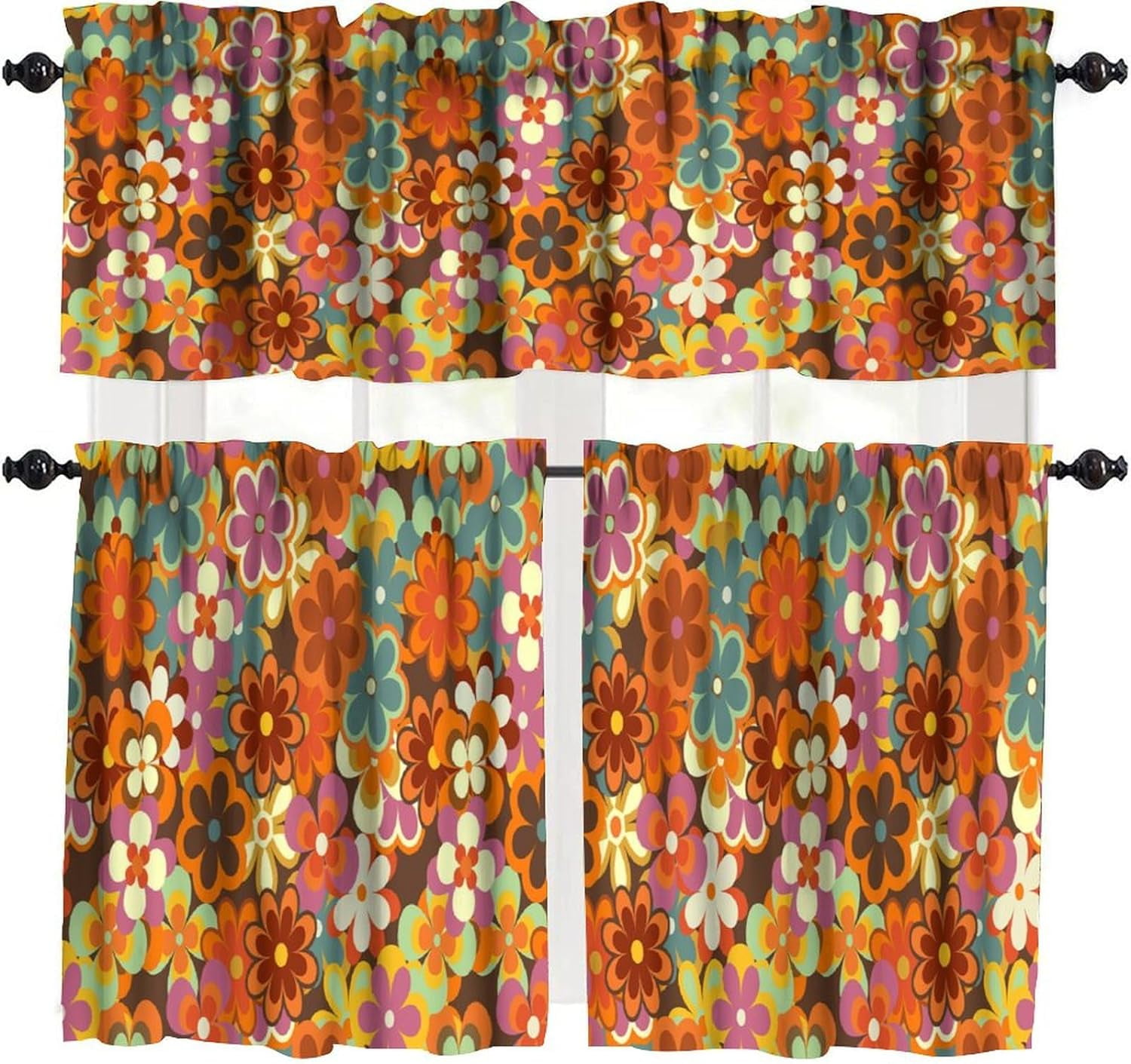 Colorful Floral Valance Curtain Retro 70s Style Flower Nostalgic ...