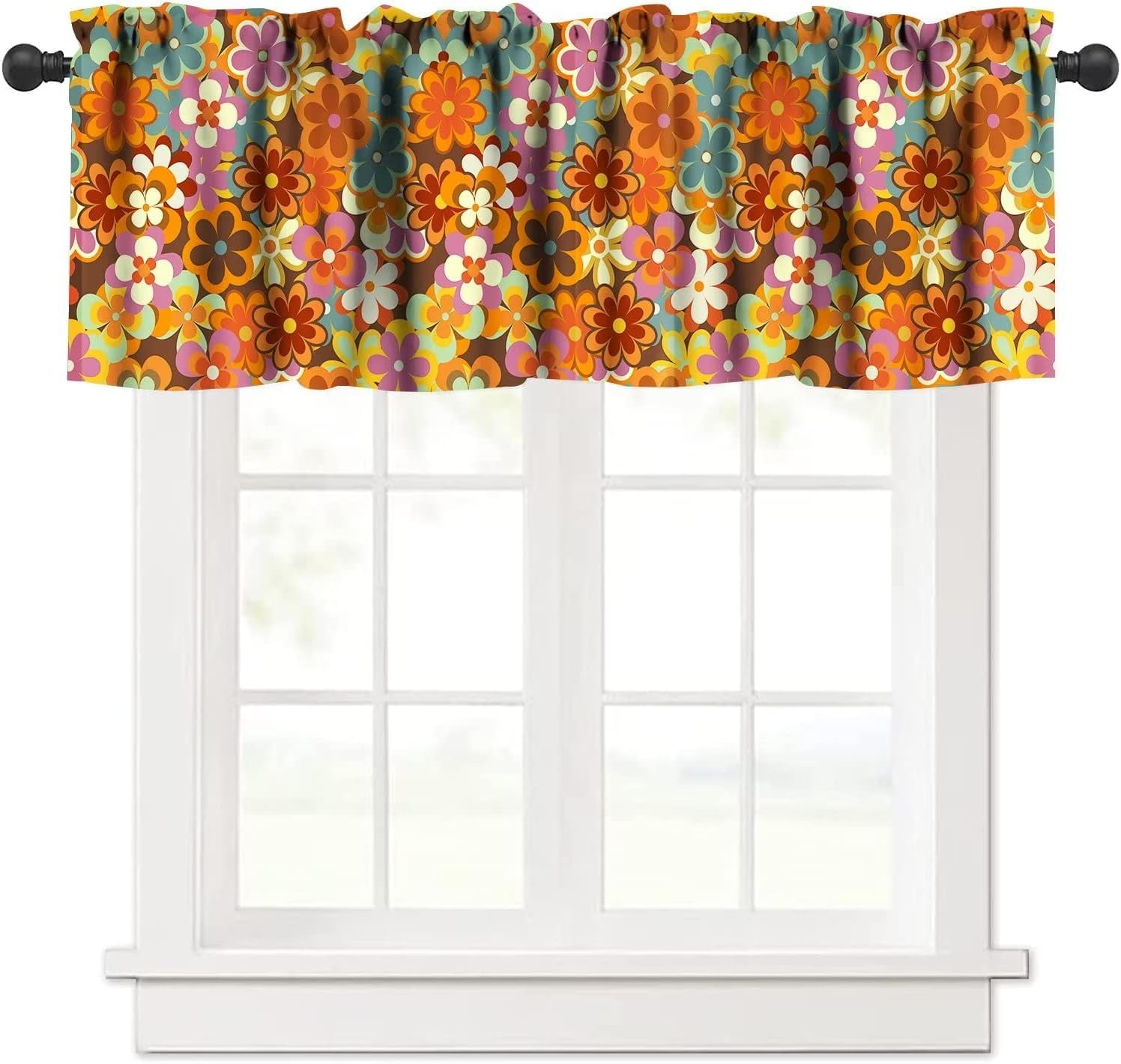 Colorful Floral Valances Curtains Retro 70s Style Flower Nostalgic ...