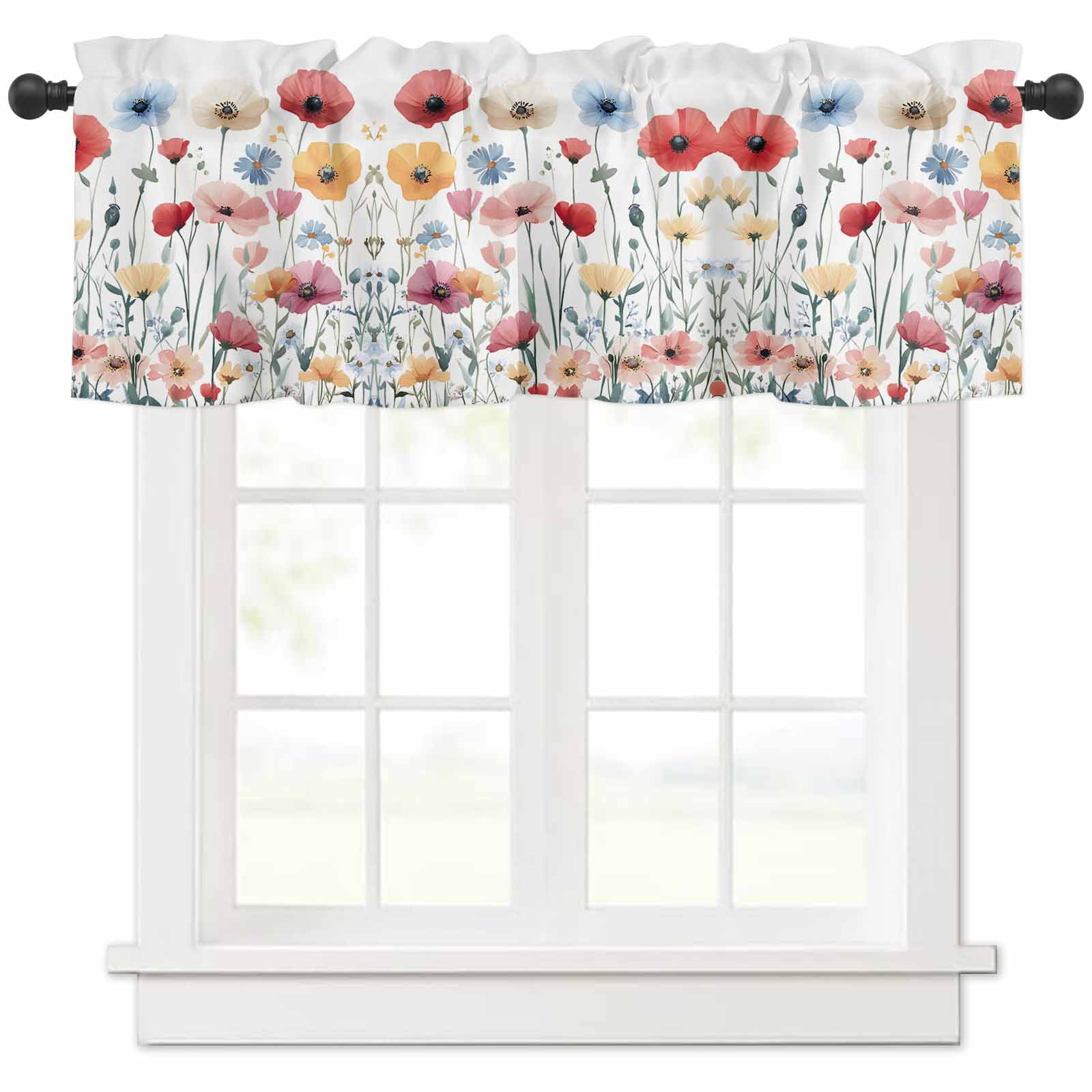 Colorful Floral Valances for Windows Farmhouse Kitchen Curtains ...