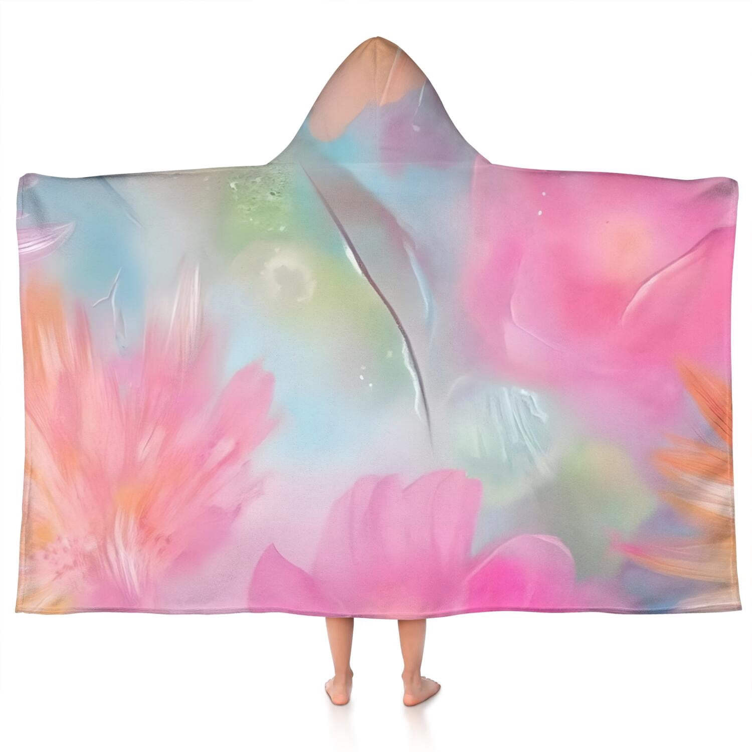 Colorful Floral Watercolor Pattern Hooded Bath Towel，50