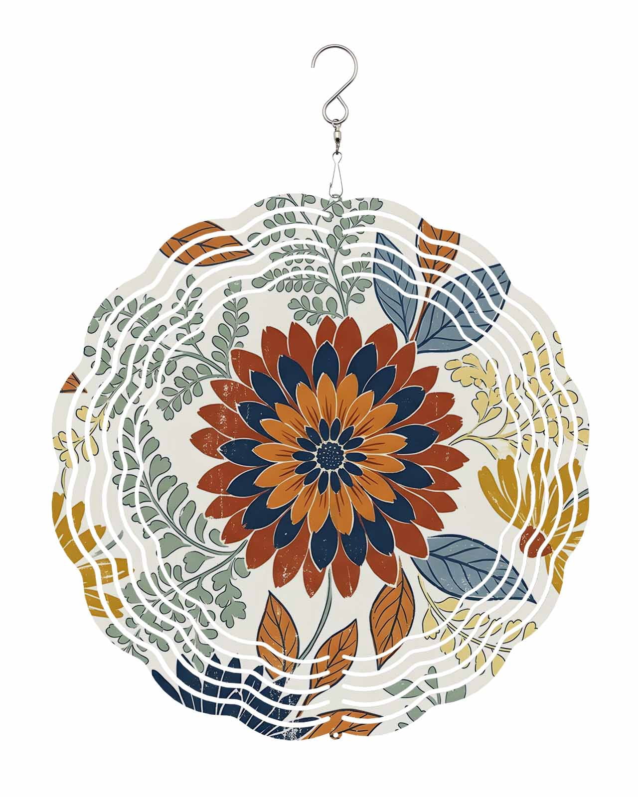 Colorful Floral Wind Spinner for Garden Yard 10In, Bohemian Orange Teal ...