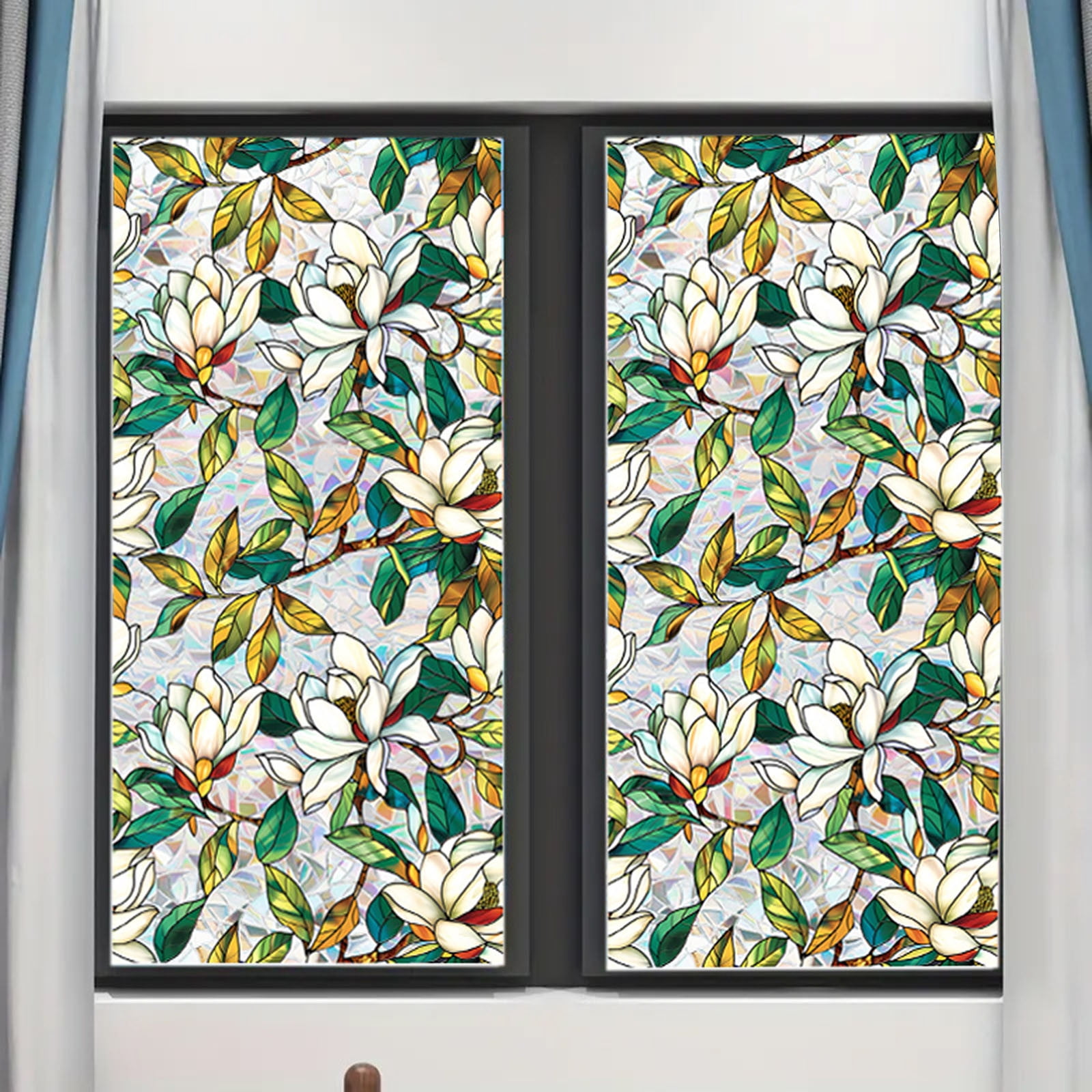 Colorful Floral Window Film - Decorative Rainbow Static Cling Removable Decal for Glass ...