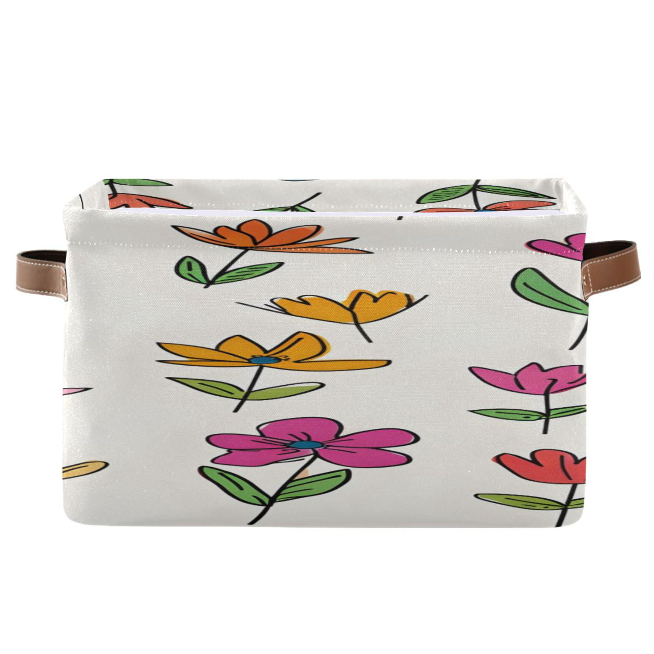 Colorful Florals Cartoon Doodle Style Square Storage Bins with Handles ...