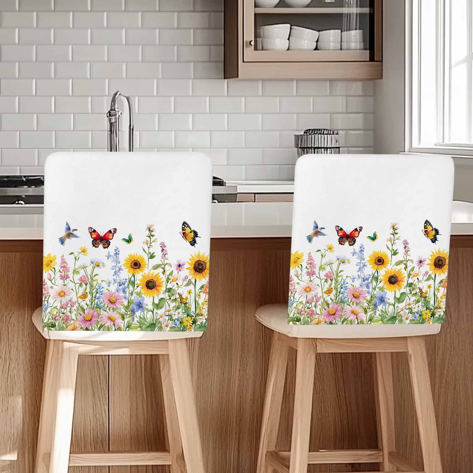 Colorful Florals Sunflower Daisy Butterfly Farm Botanical Chair Covers ...