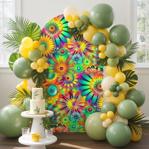 Colorful Flower Arch Backdrop Cover 7.2 FT, Vintage Green Red Yellow ...