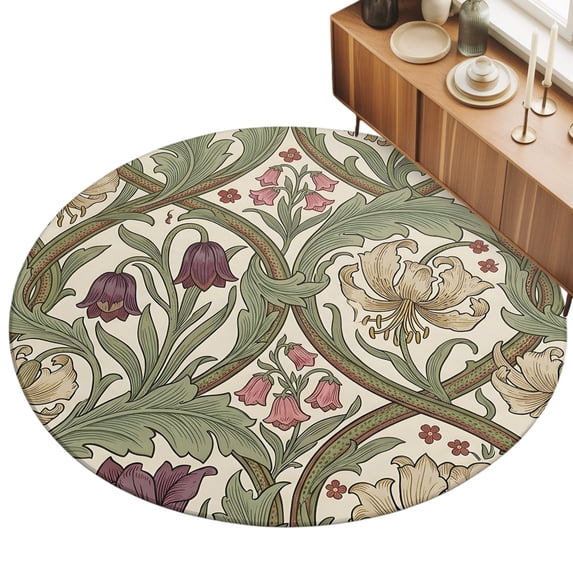 Colorful Flower Area Rugs 3' (Round) William Morris Abstract Boho Plant ...