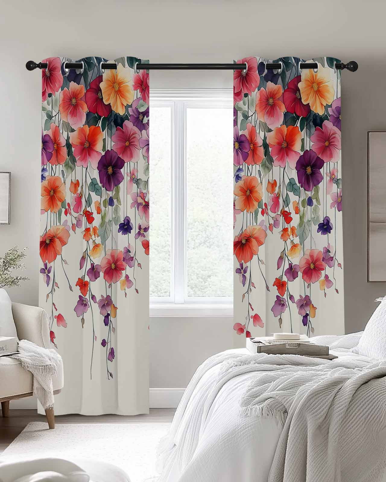 Colorful Flower Blackout Curtains 2 Panels Spring Red Purple Yellow ...