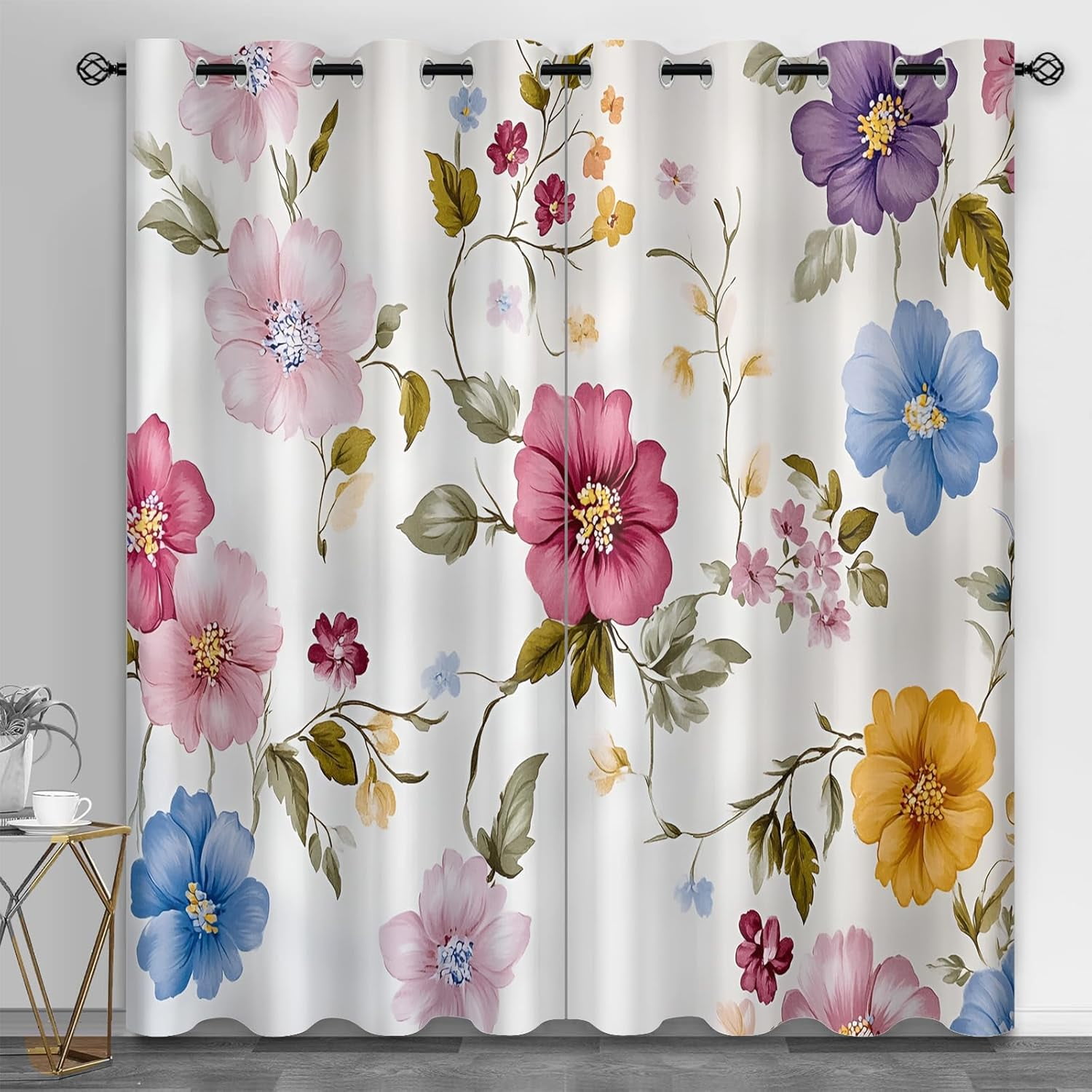 Colorful Flower Blackout Curtains Vintage Flower Pattern Drapes, Boho ...