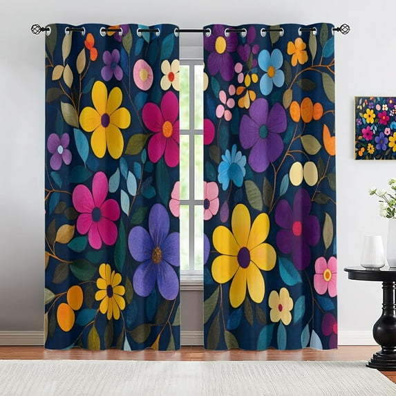Colorful Flower Blackout Curtains Vintage Flower Pattern Drapes, Boho ...