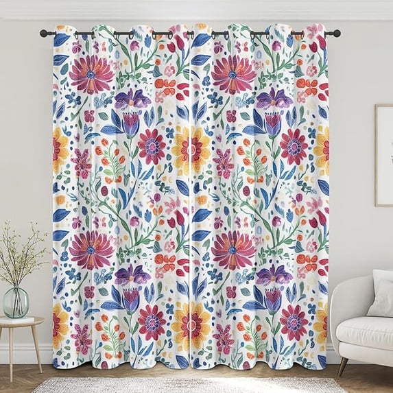 Colorful Flower Blackout Curtains, Watercolor Floral Curtains for ...