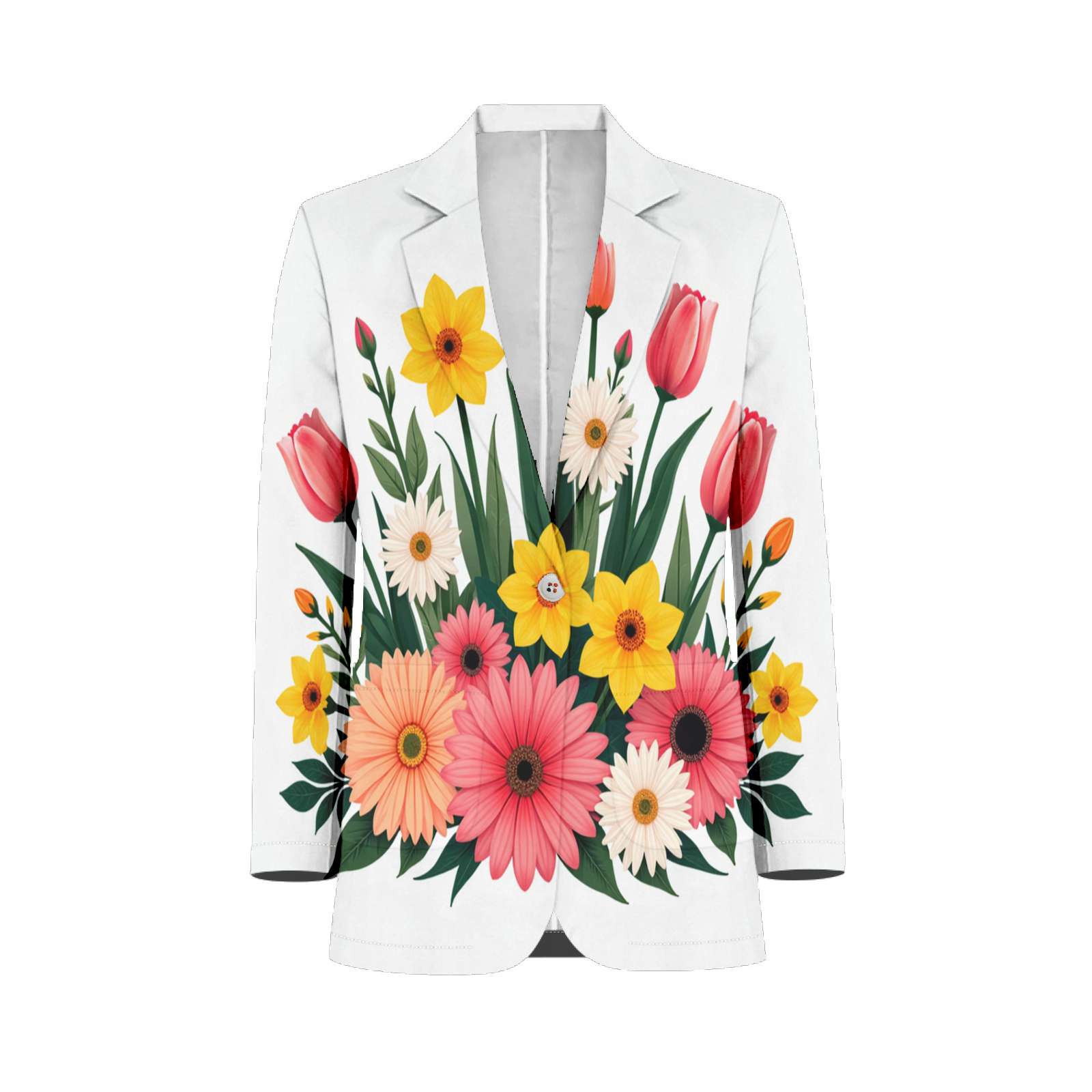 Colorful Flower Bouquet On White Mens Suits Shawl Collar Slim Fit Suit ...