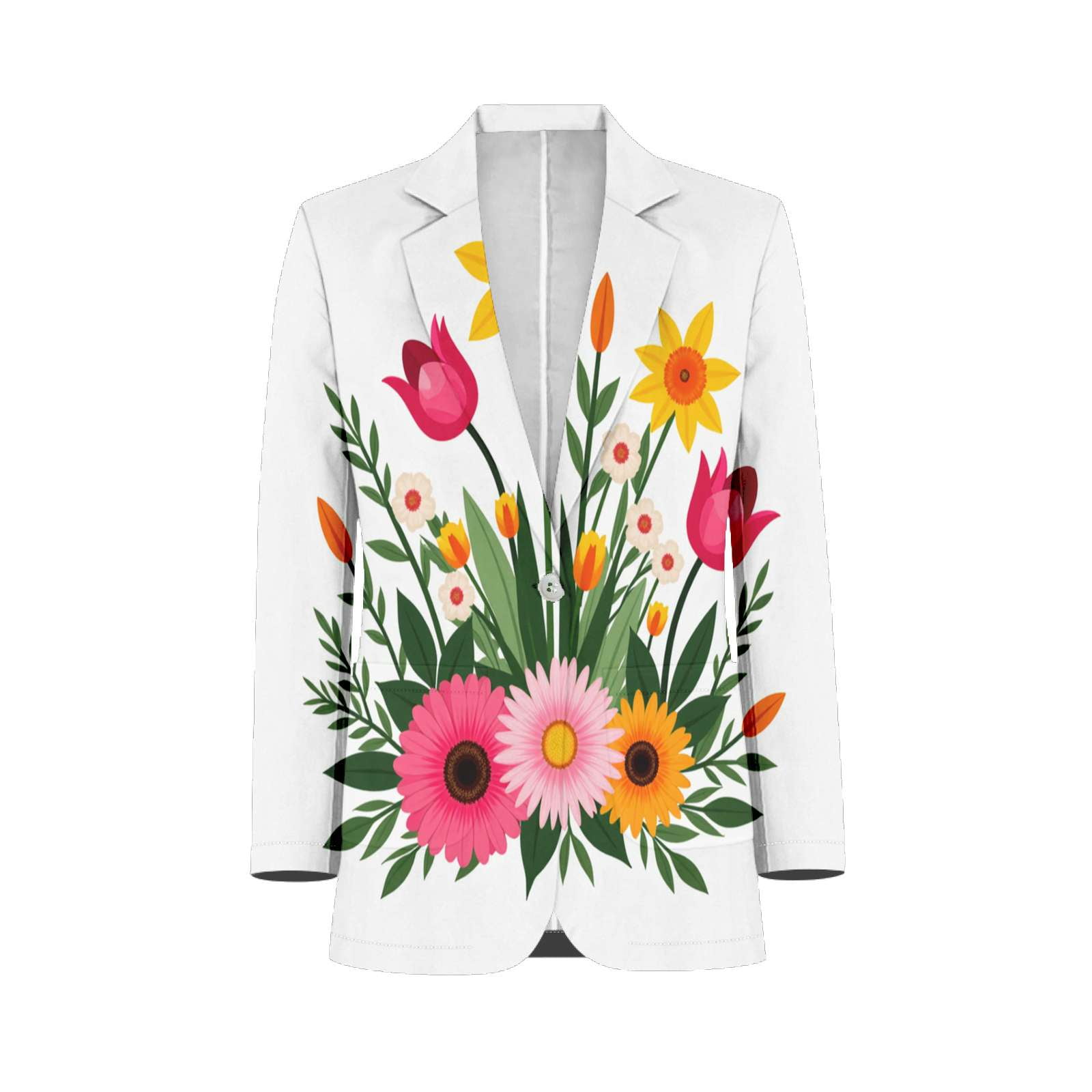 Colorful Flower Bouquet On White Mens Suits Shawl Collar Slim Fit Suit ...