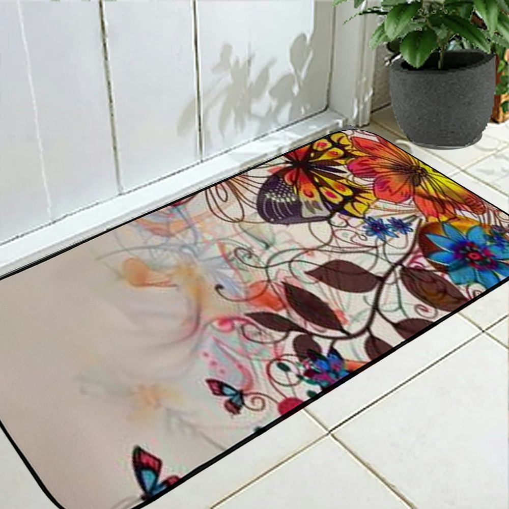 Colorful Flower Butterfl Print Doormat,Entry Mat/Garage, Patio Entrance ...