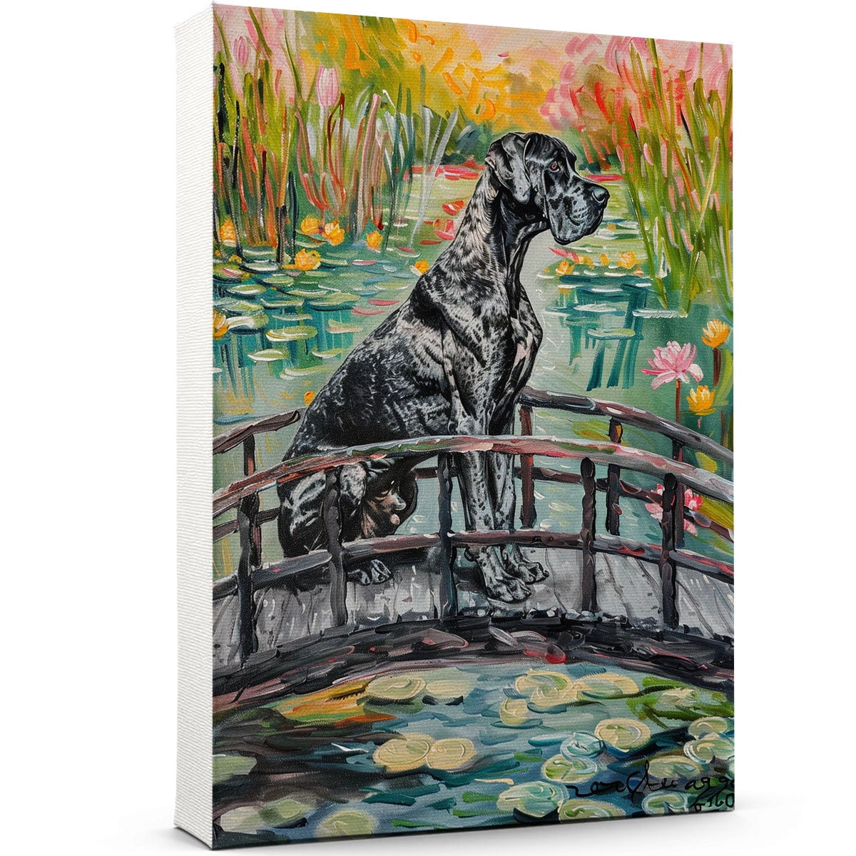 Colorful Flower Canvas Wall Art, Great Dane Dog Canvas Floral Wall ...