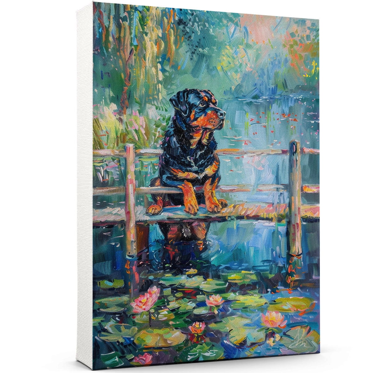 Colorful Flower Canvas Wall Art, Rottweiler Dog Canvas Floral Wall ...