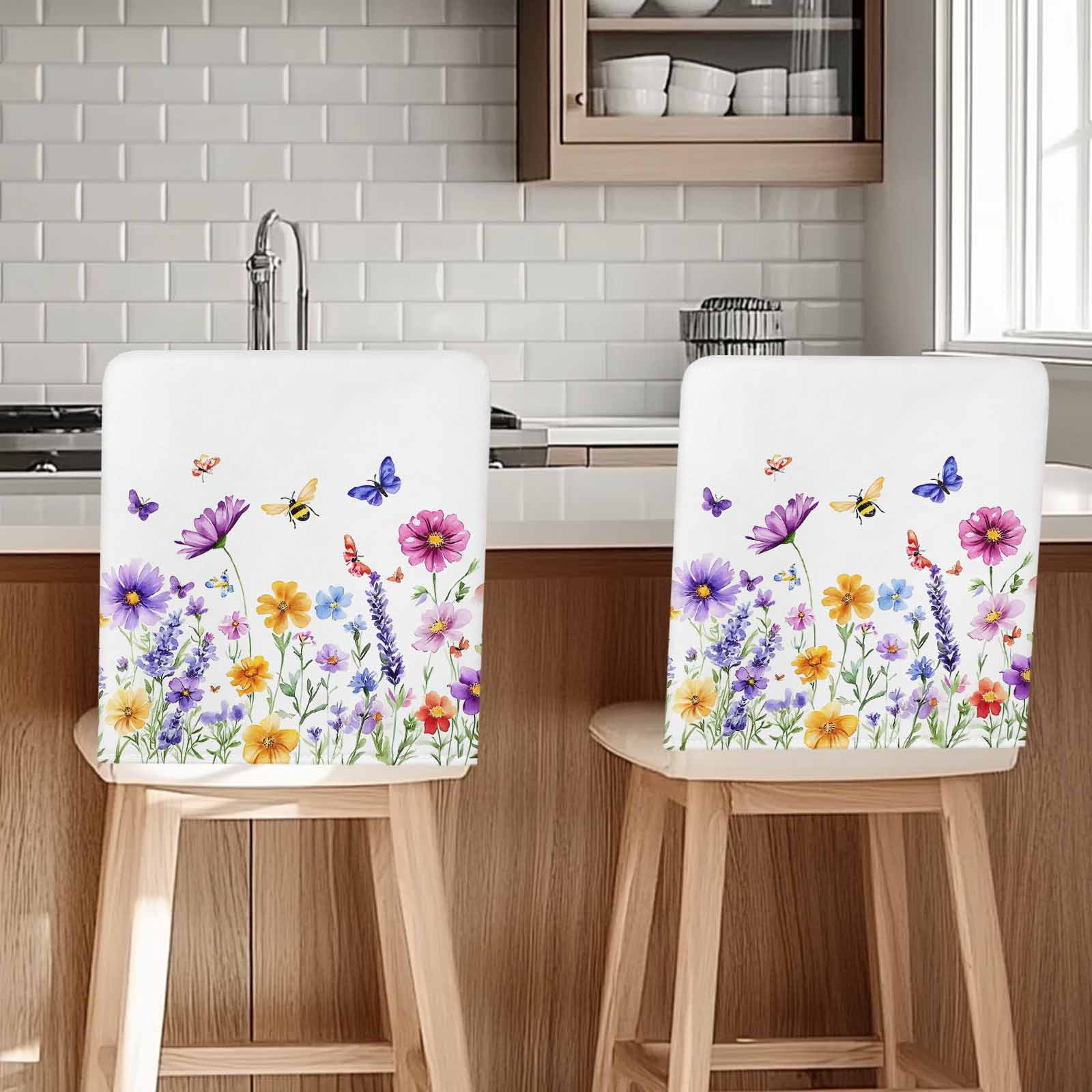 Colorful Flower Chair Covers Set of 4 Wildflower Butterfly Chair Back ...