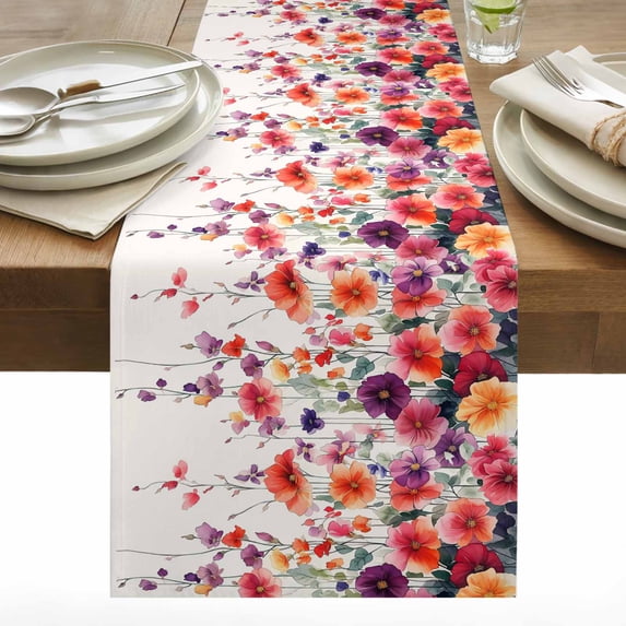 Colorful Flower Cotton Linen Table Runner Spring Red Purple Yellow ...