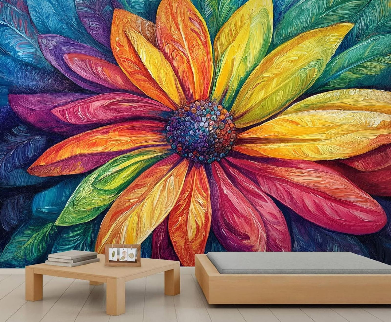 Colorful Flower Custom Mural- Colorful Floral Mural, Multicolor Large ...