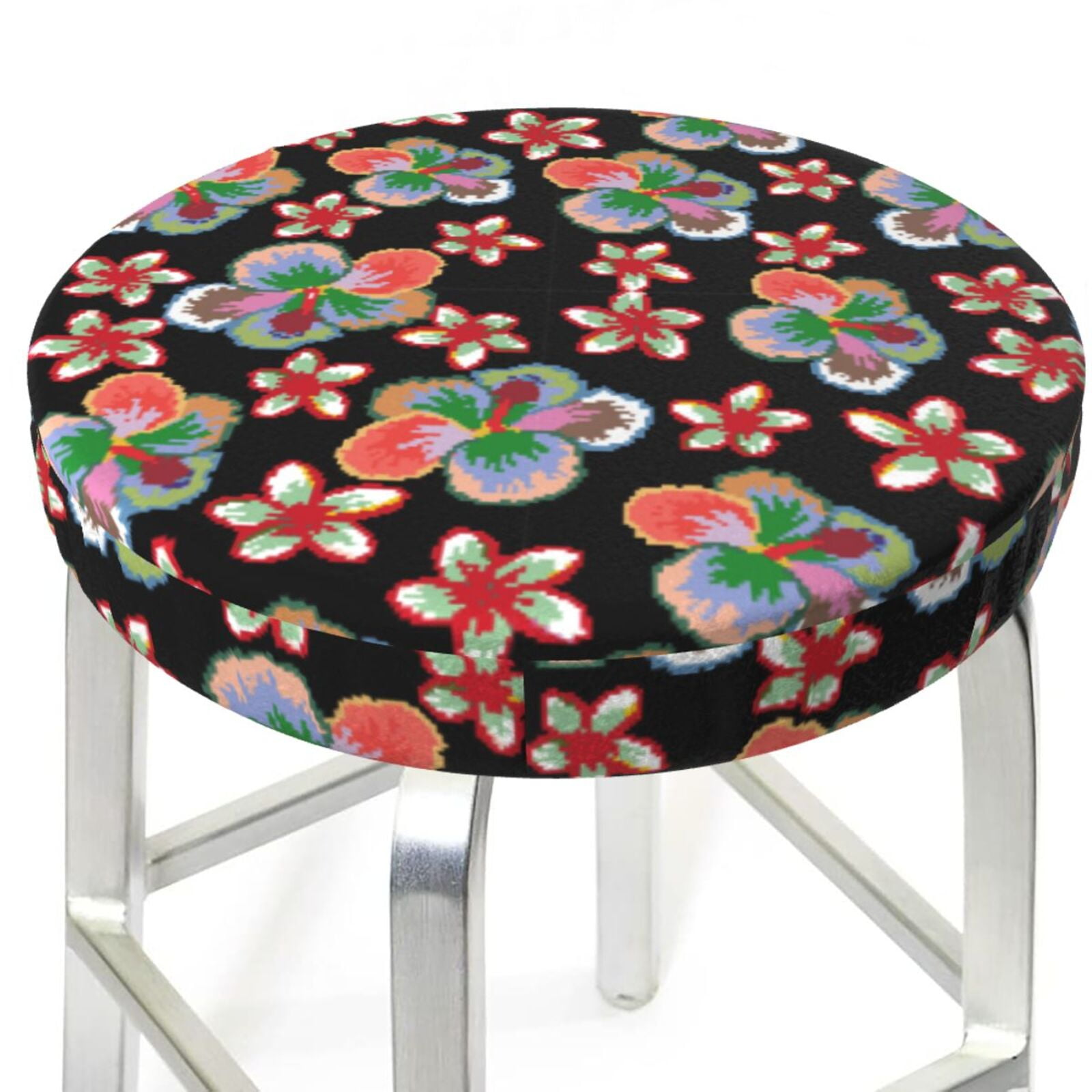 Colorful Flower D Round Bar Stool Seat Covers, Elastic Round Chair ...