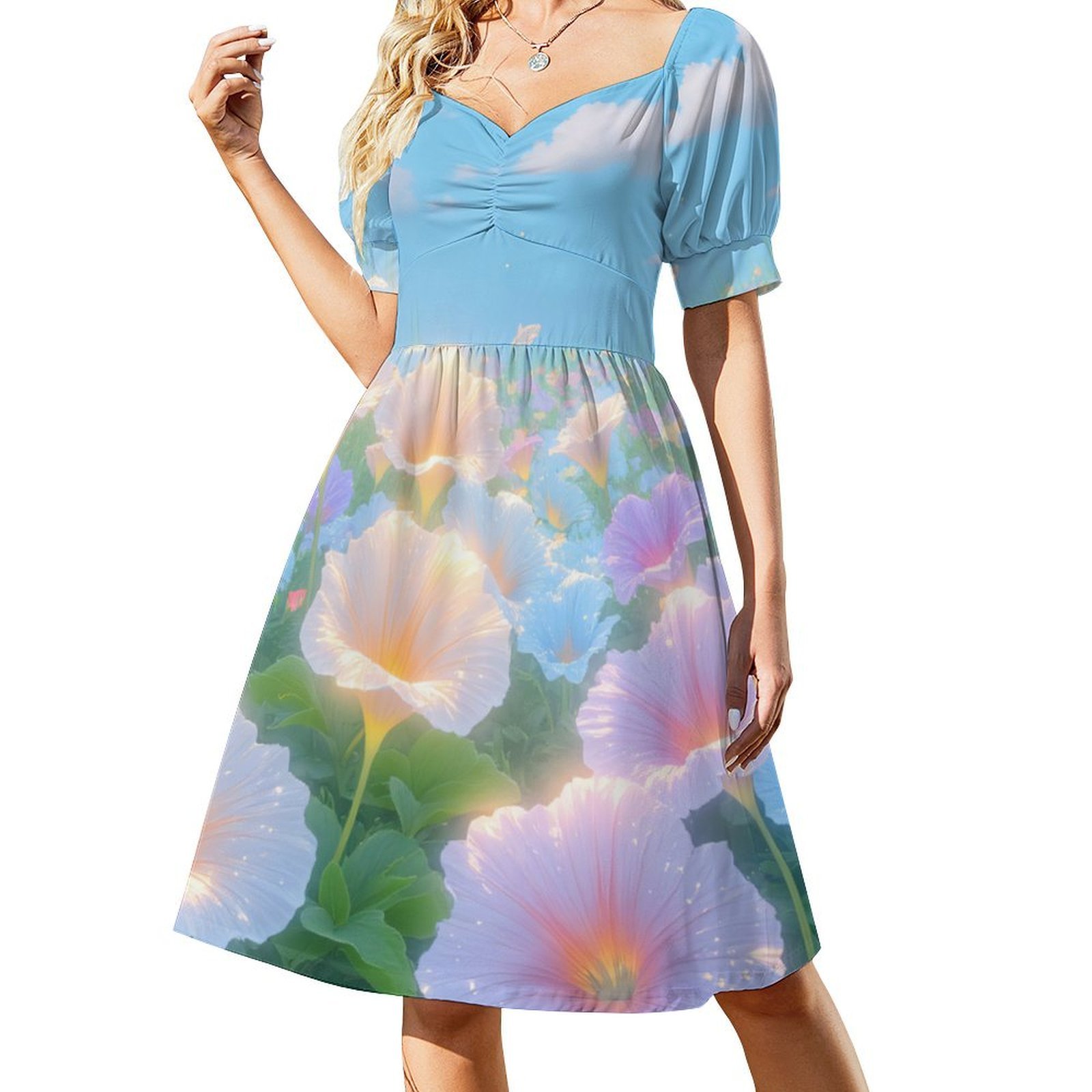Colorful Flower Field Under Sunny Sky Summer Women's Dress 2025 Elegant ...