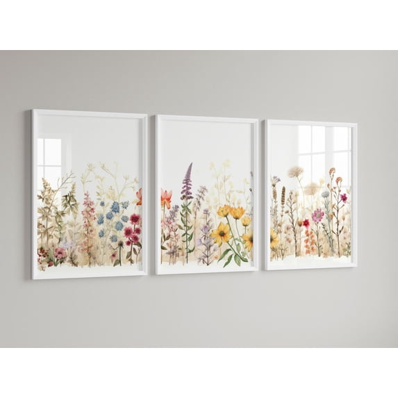 Colorful Flower Field Wall Art Set 3 Stretched Canvas 8x12 - Walmart.com