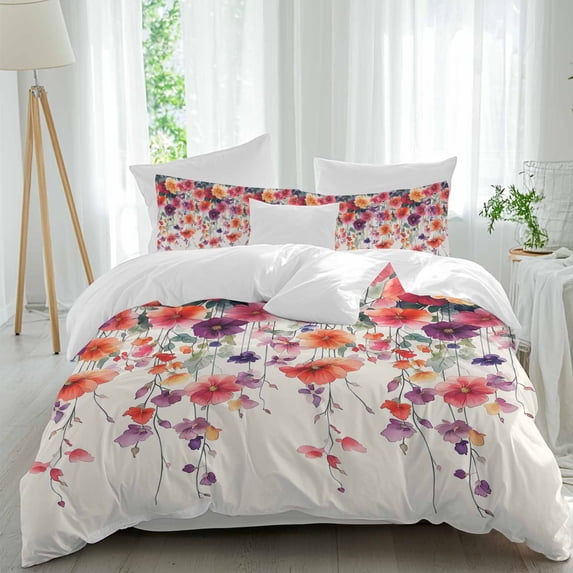Colorful Flower Full Duvet Cover Set, Spring Red Purple Yellow Floral ...