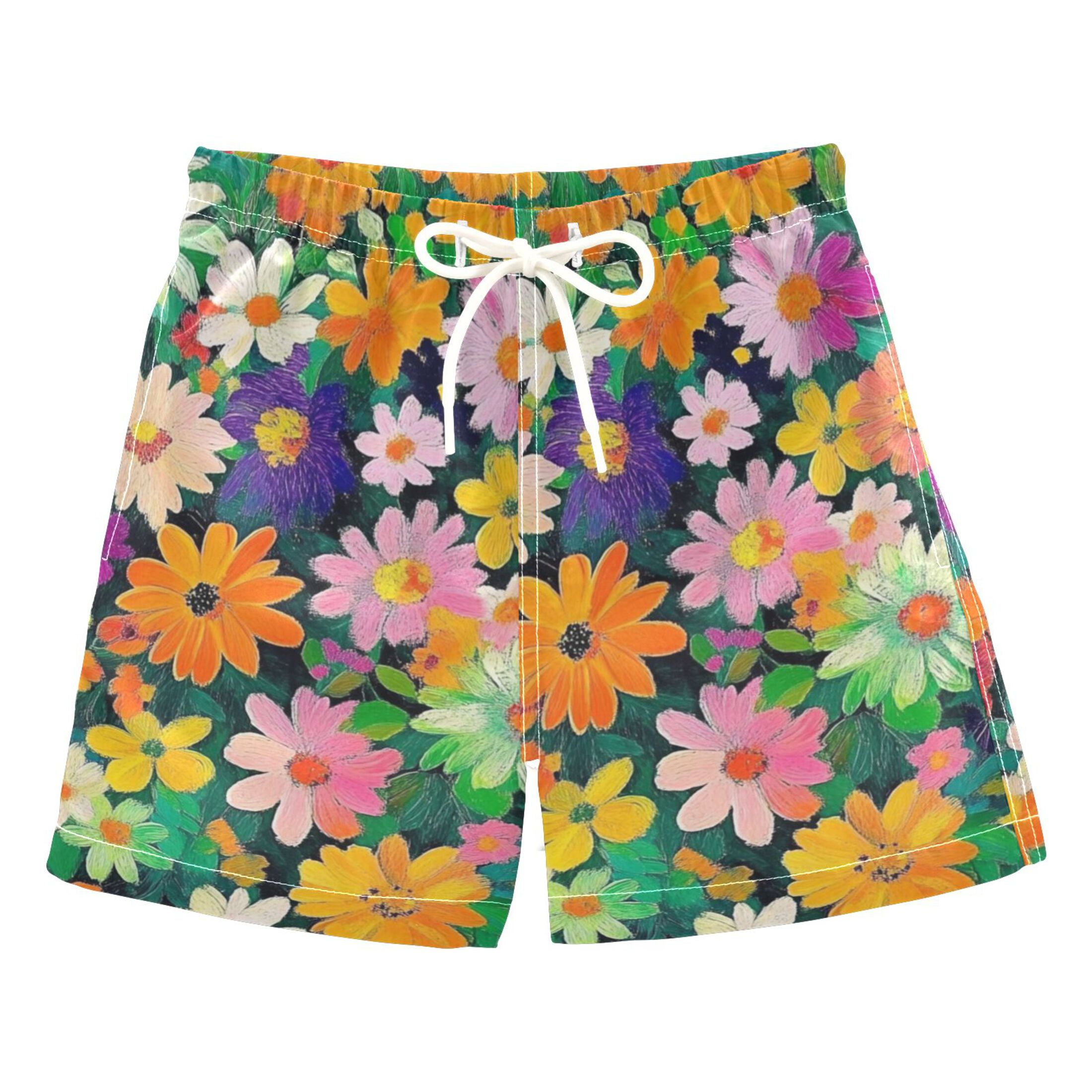 Colorful Flower Garden Boys Swim Trunks Quick Dry Boy Swim Shorts for 3 ...