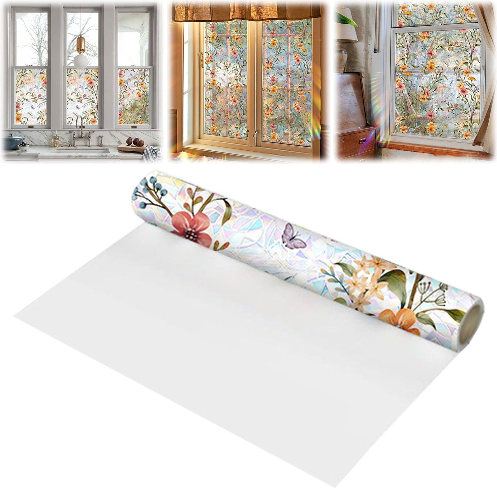 Colorful Flower Glass Window Stickers Stained Glass Window Film Window ...
