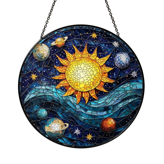 Colorful Flower Hills Landscape Stained Glass Style Suncatcher Window ...