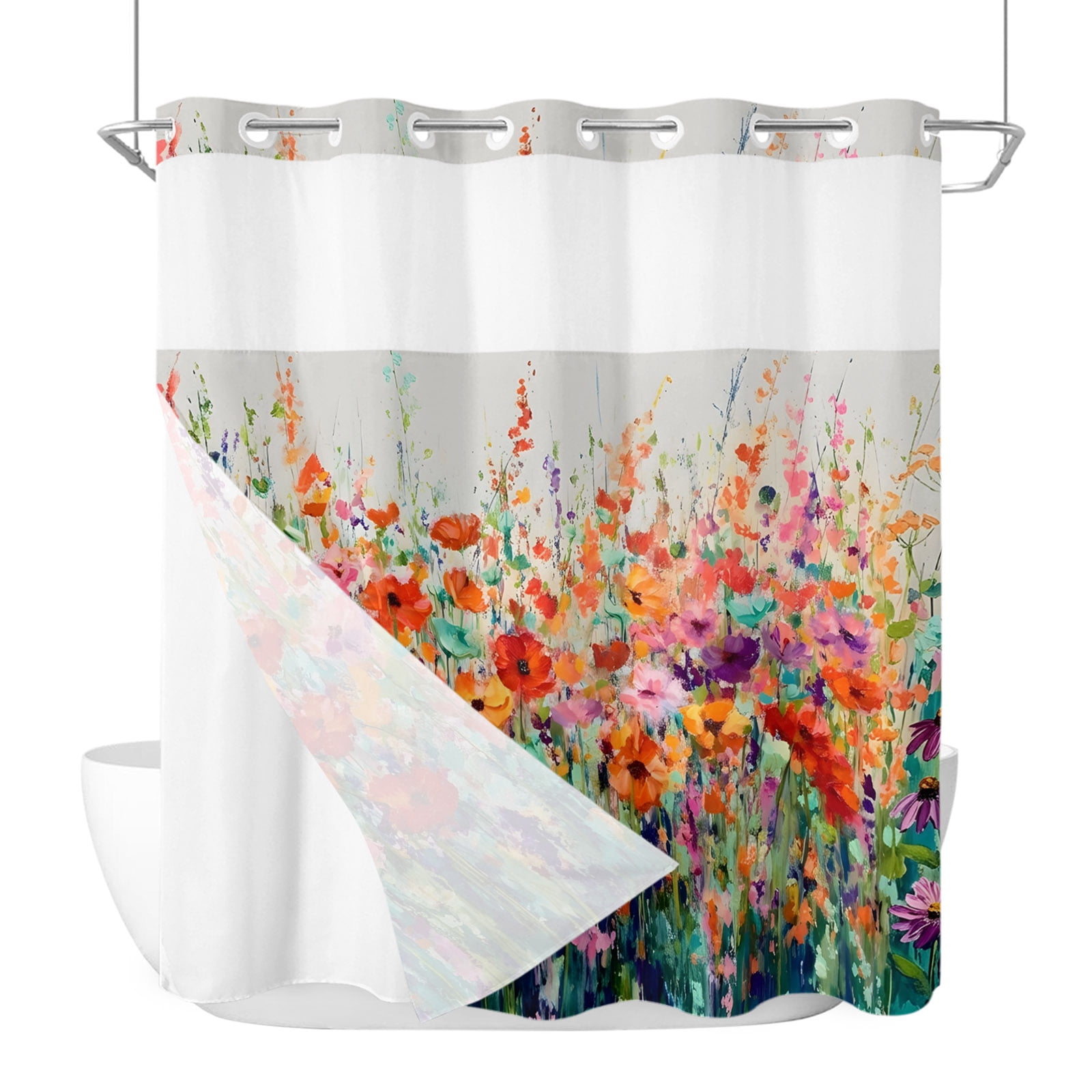 Colorful Flower No Hook Shower Curtain with Snap in Liner, Wildflower ...